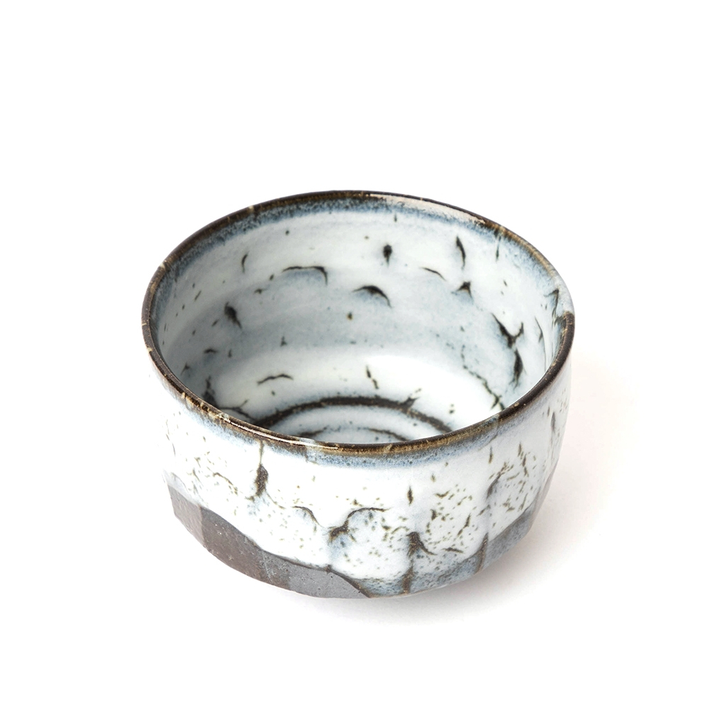 Japanische Matchaschale, Steingut, grau-weiß- meliert, 250 ml